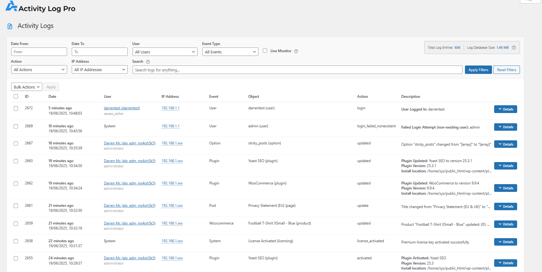 Activity Log Pro Event Logger Activity Monitor And Audit Log For Wordpress Wordpress Plugin