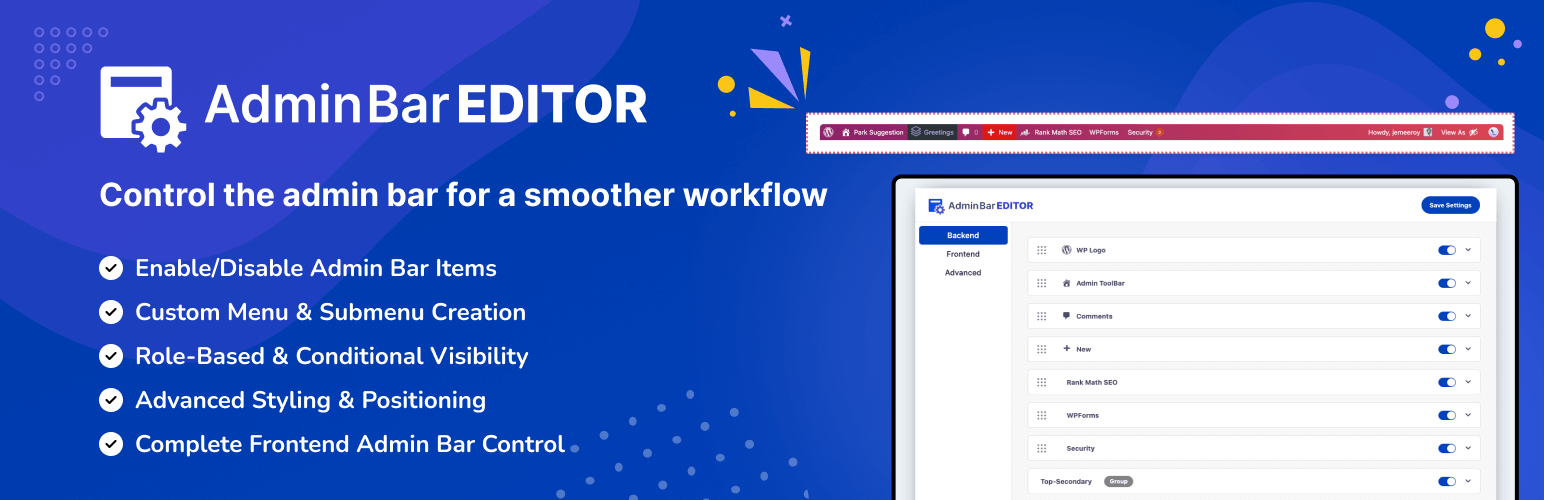Admin Bar Editor Toolbar Customization With User Role Based Access