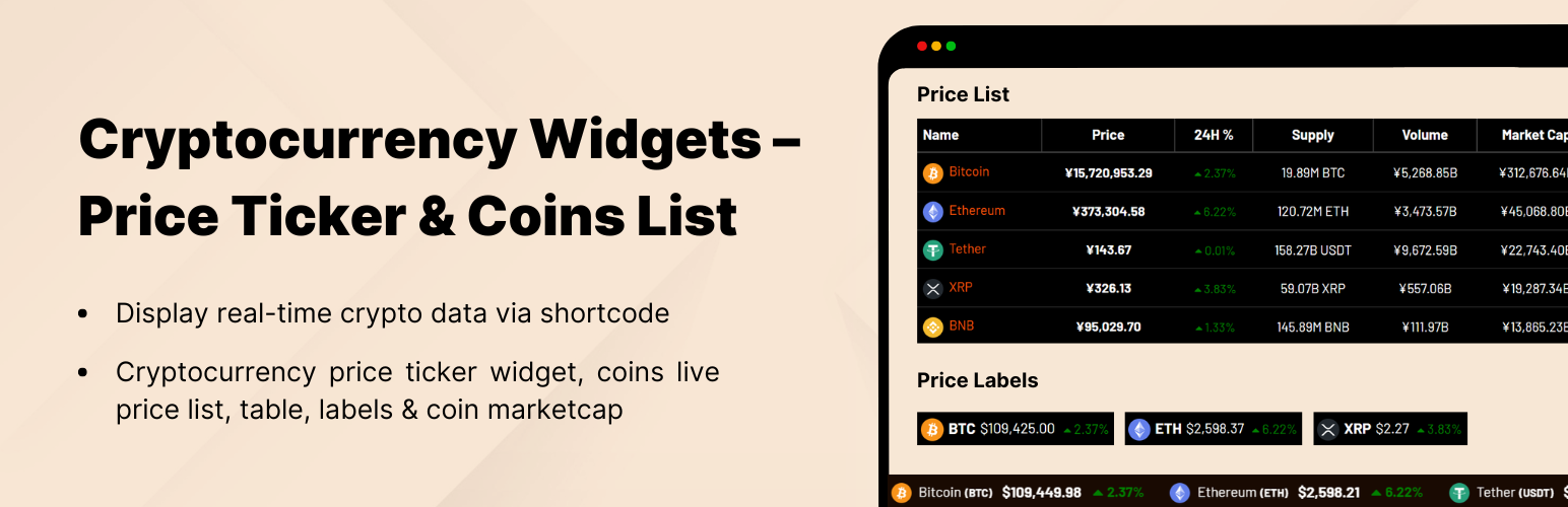 Cryptocurrency Widgets – Price Ticker & Coins List Plugin — WordPress.com