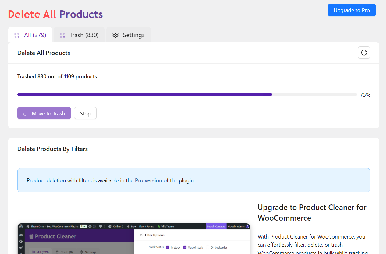 Delete All Products For Woocommerce Wordpress Plugin
