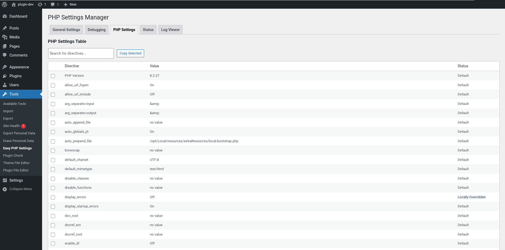 Easy PHP Settings – WordPress plugin | WordPress.org