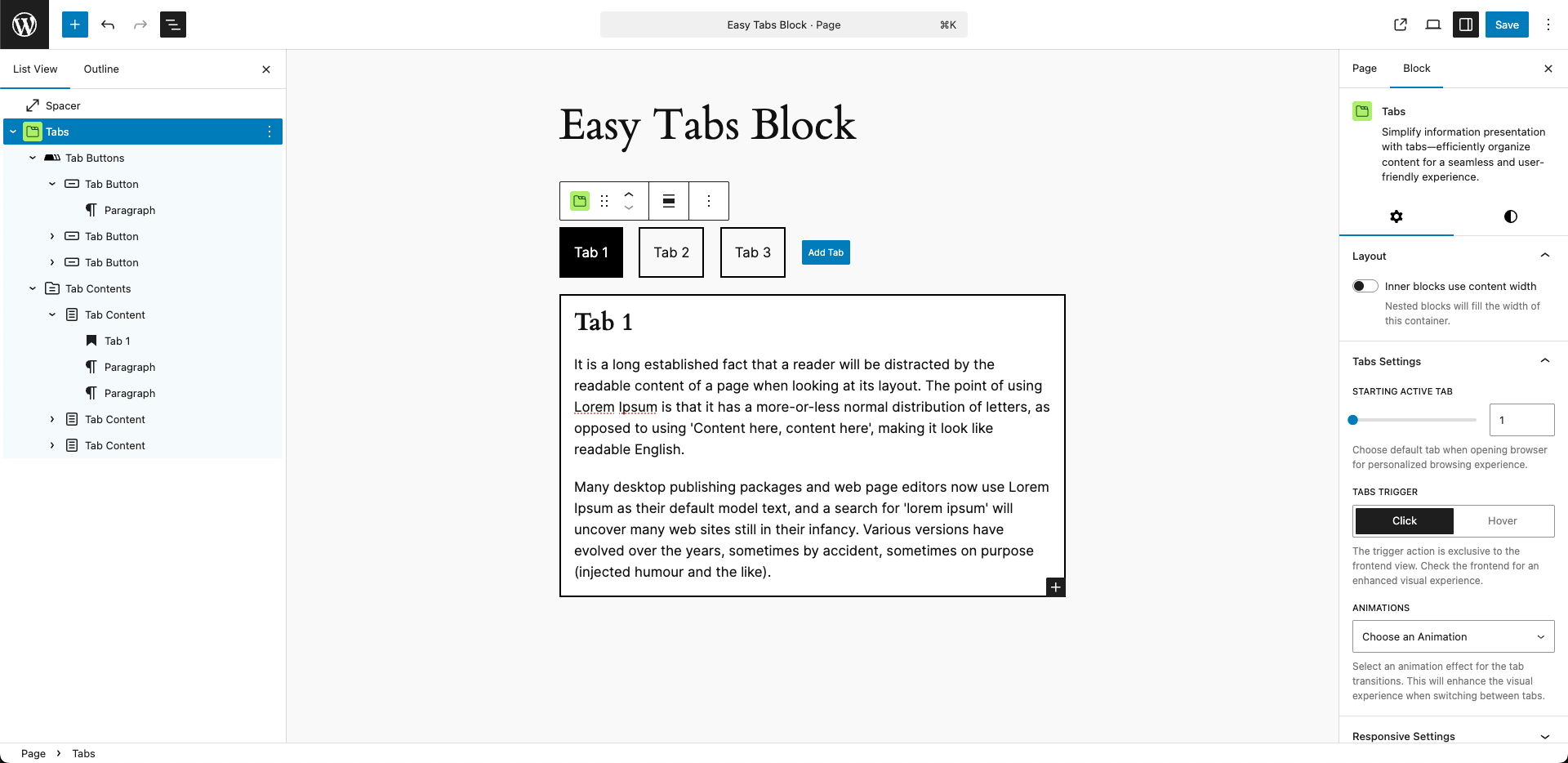 Easy Tabs Block – Create Elegant & Responsive Tabs in the Block Editor – WordPress plugin ...