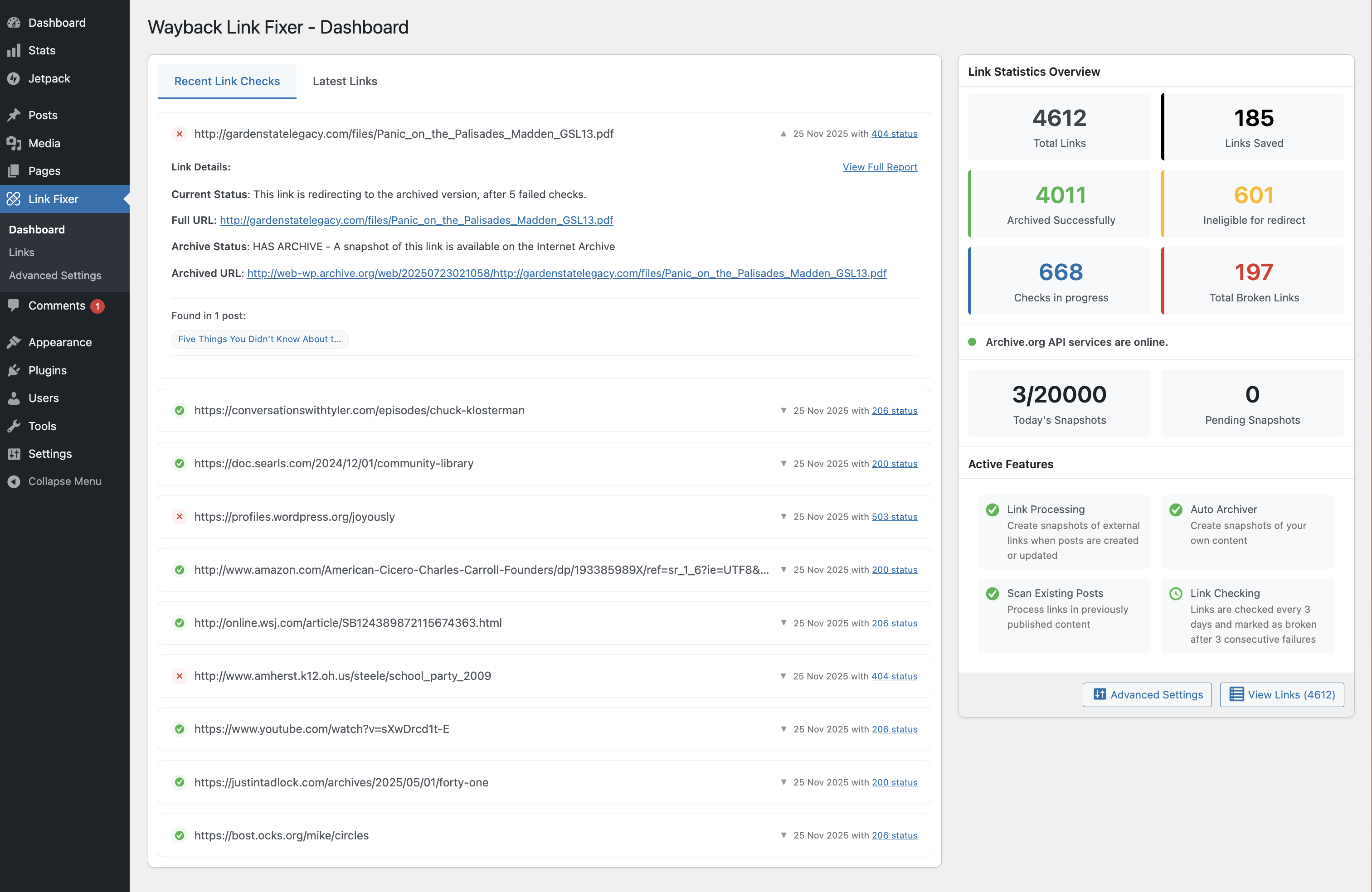 Internet Archive Wayback Machine Link Fixer – WordPress plugin | WordPress.org
