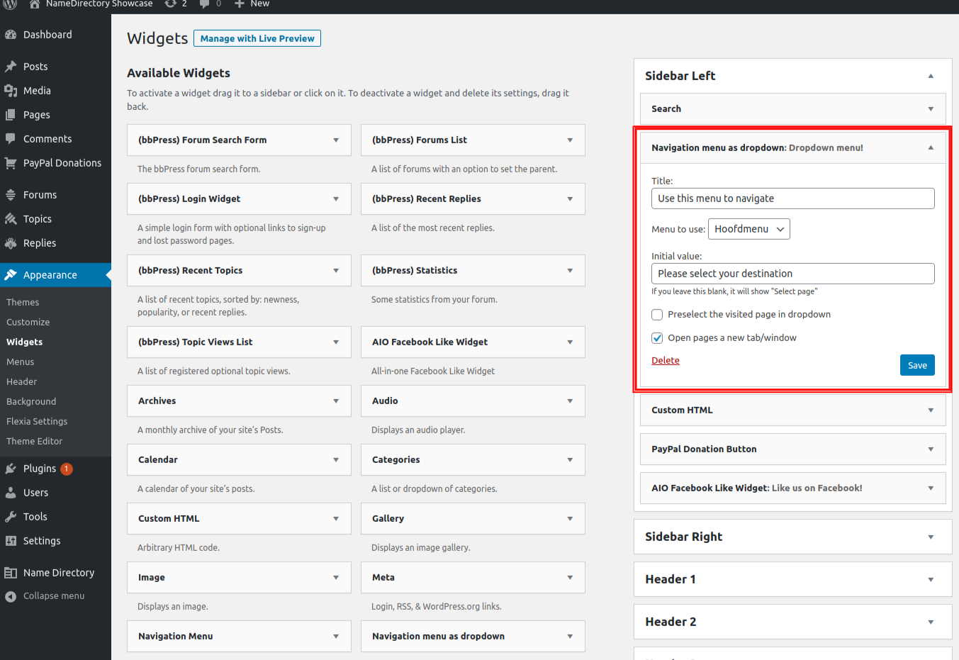 Navigation Menu As Dropdown Widget Wordpress Plugin
