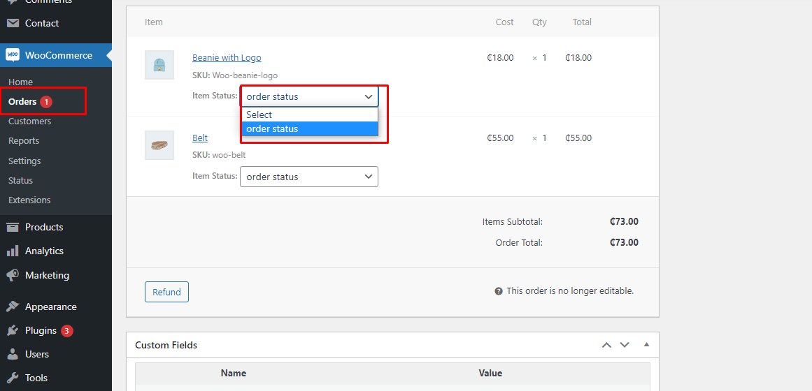 Order Status Per Product For Woocommerce Wordpress Plugin