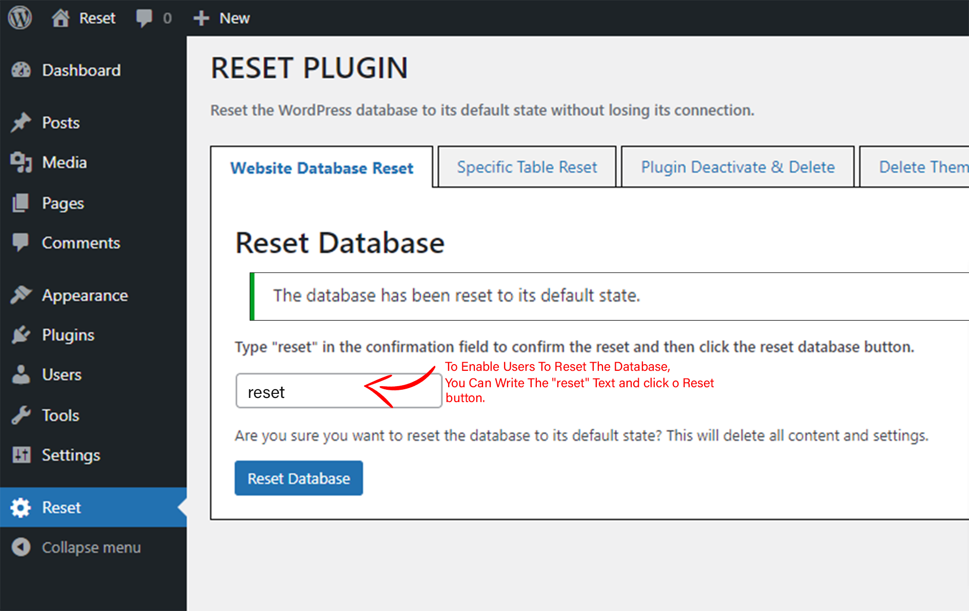 Reset Wordpress Plugin