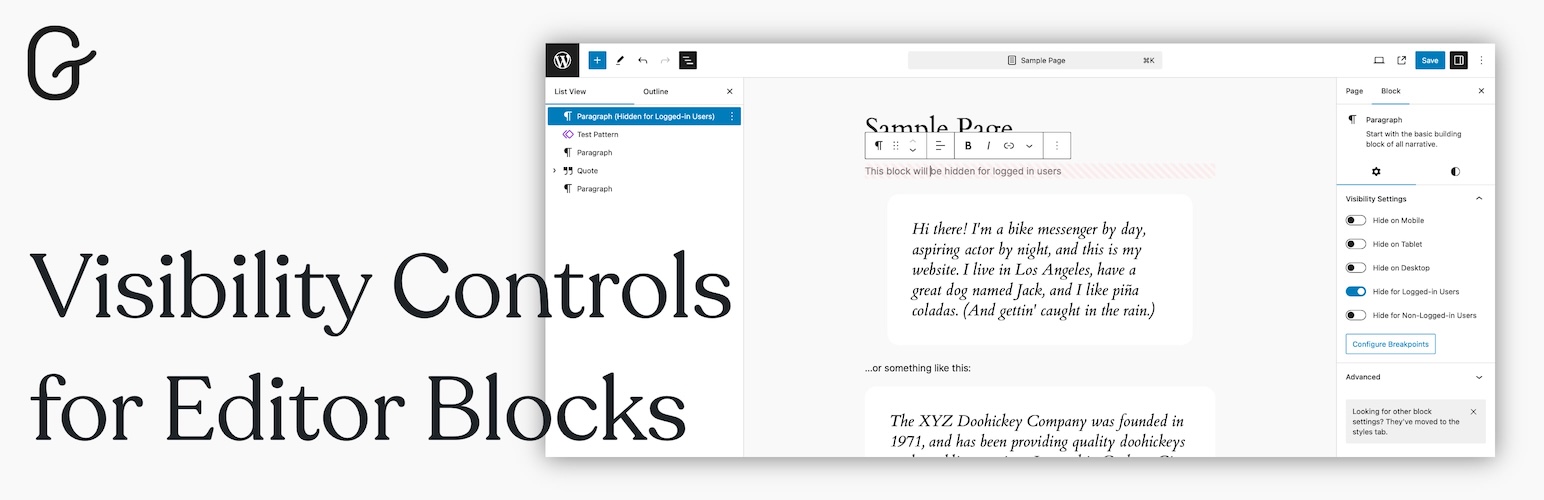 Visibility Controls for Editor Blocks – WordPress plugin | WordPress.org Visibility Controls for Editor Blocks – WordPress plugin | WordPress.org