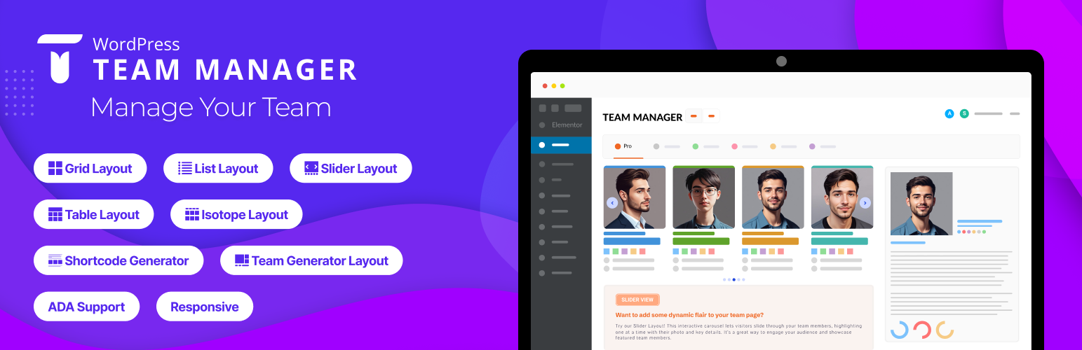 Dynamic Team Manager – Team Member Showcase with grid, slider, table ...